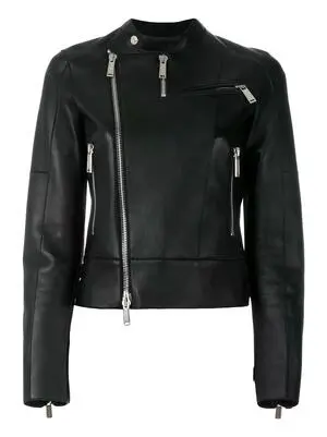 Dsquared2 Band Collar Leather Jacket - Black