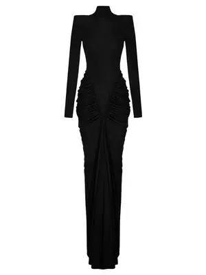 V:PM ATELIER Adwa Ruched Padded-shoulder Maxi Dress - Black