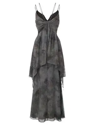 ELYWOOD Ink-wash Shirred Layered Maxi Dress - Grey