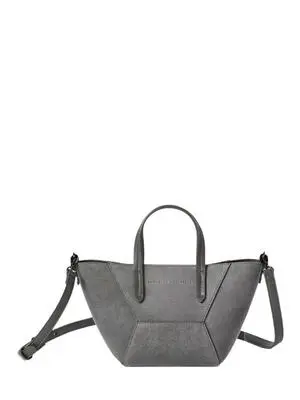 Brunello Cucinelli Bc Duo Mini Bag In Suede With Monili Grey