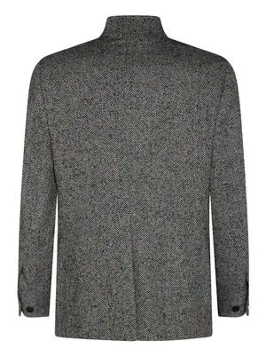 LARDINI Herringbone-pattern Wool-blend Jacket - Grey