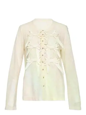 RENLI SU Bow-embellished Lace-texture Cardigan - Neutrals
