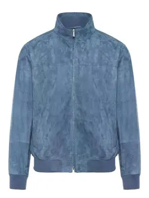 MANDELLI High-neck Suede Jacket - Blue