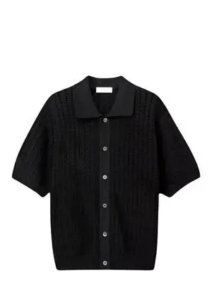 DUNST Crochet-knit Collared Cardigan - Black