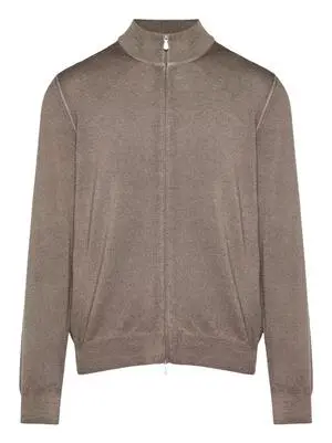 GRAN SASSO Zip-up Ribbed-trim Sweater - Brown
