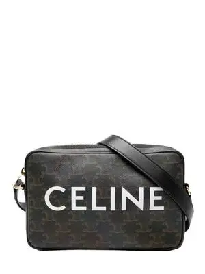 Celine 2022 Medium Triomphe Coated Canvas Logo Crossbody Bag - Black