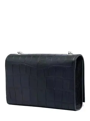 Saint Laurent 2016 Small Croc Embossed Leather Monogram Kate Tassel Crossbody Bag - Black