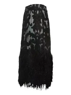 GANNI GANNI Striped Feather-Trimmed Pencil Skirt