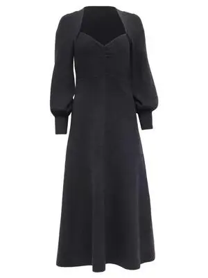 Sandro Sweetheart-neck Puff-sleeve Ribbed Knit Midi Dress - Black
