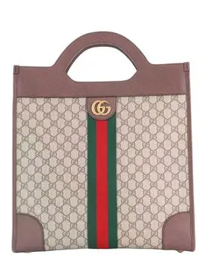 Gucci Ophidia Cut Out Handle Bag Gg Coated Canvas With Leather Satchel - Brown