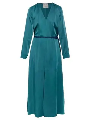 FORTE_FORTE Belted V-neck Maxi Dress - Blue