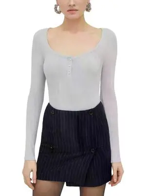 Guess Ribbed-knit Crystal-embellished Top - Grey
