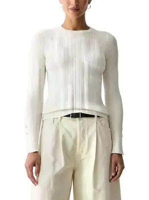 Guess Ellie Ribbed Button-cuff Sweater - Neutrals