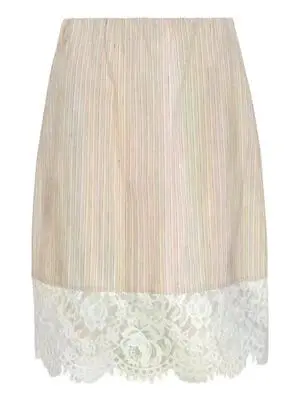 N°21 Striped Lace-hem Midi Skirt - Neutrals