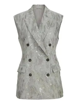Brunello Cucinelli Virgin Wool And Cashmere Twill Flannel Vest With Dazzling Lynx Embroidery - Grey