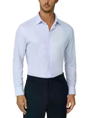 Boggi Milano Polo Shirt Checked Japanese Jersey Regular Fit - Blue