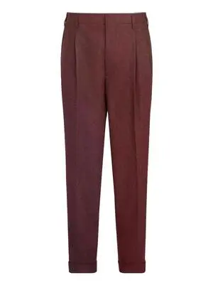 Brunello Cucinelli Virgin Wool And Cashmere Flannel Trousers With Double Pleats - Red