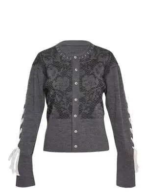 RENLI SU Lace-panel Lace-up Cardigan - Grey