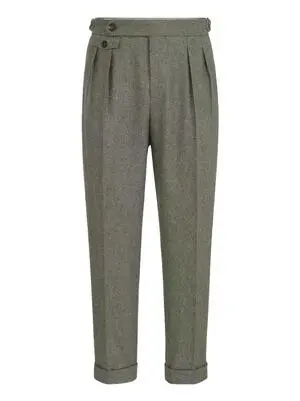 Brunello Cucinelli Virgin Wool Flannel Trousers With Double Pleats And Waist Tabs - Grey