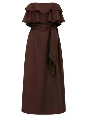 HANITA Ruffled-detail Belted Dress - Brown
