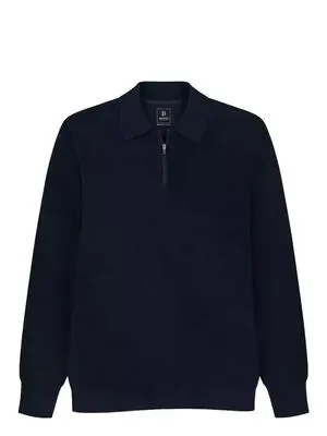 Boggi Milano Knitted Polo Shirt Quarter-zip Wool Blend Wooltech - Blue