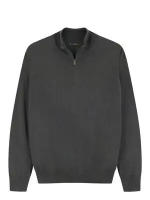 Boggi Milano Quarter-zip Jumper In Extrafine Merino Wool - Grey