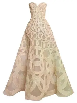 Elie Saab Sequin-embroidered Strapless Gown - Neutrals