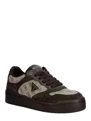 Guess Logo-print Suede-panelled Sneakers - Brown