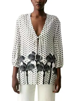 Marc O'polo Palm-print Front-tie Open Tunic - White