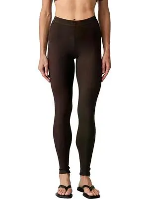 Guess Ribbed-knit Logo-patch Leggings - Brown