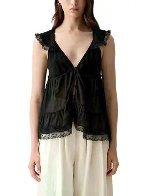HOSS INTROPIA Celeste. Lace-trim Embroidered Blouse - Black