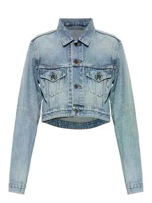 Balenciaga Cropped Distressed Denim Jacket - Blue