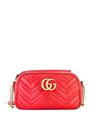 Gucci Gg Marmont Shoulder Bag Matelasse Leather Small Crossbody Bag - Red