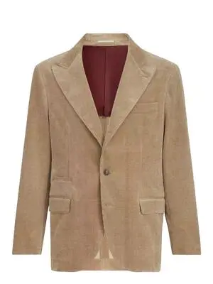 Brunello Cucinelli Comfort Cotton And Cashmere Corduroy Deconstructed Blazer With Large Peak Lapels And Metal Buttons - Neutrals