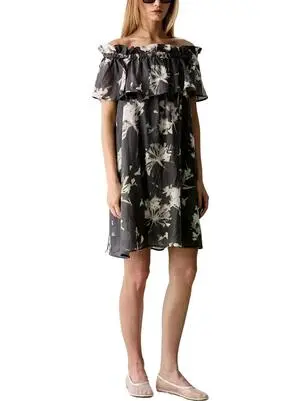 Marc O'polo Carmen Floral-print Mini Dress - Grey