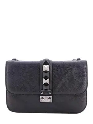 Valentino Garavani Glam Lock Leather Medium Shoulder Bag - Black