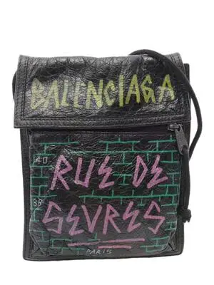 Balenciaga 2010s Explorer Graffiti Shoulder Bag - Black