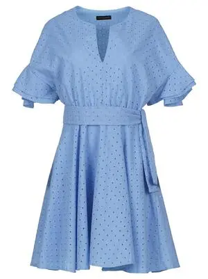 CONQUISTA Sky Embroidered Dress With Ruffle Sleeves - Blue