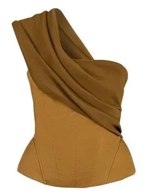 NOCTURNE One-shoulder Draped Gabardine Bustier - Brown