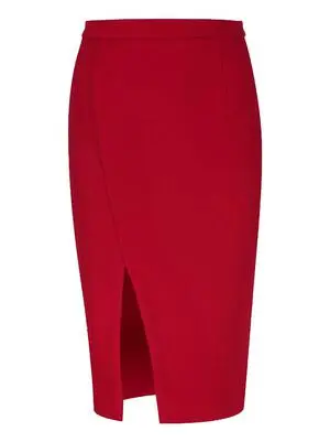 CONQUISTA Dark Faux Mouflon Pencil Skirt - Red