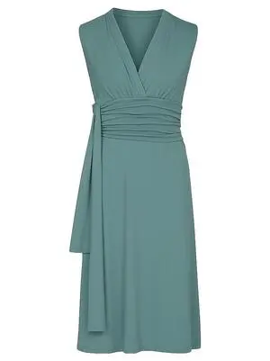 CONQUISTA Dusty Sleeveless V-neck Wrap Dress – Soft Viscose Jersey - Green