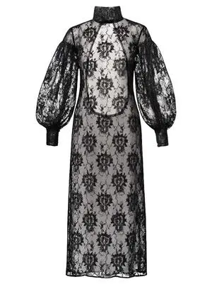VAN BRUSSEL Opulence Lace Maxi Dress With High Neck And Voluminous Sleeves - Black