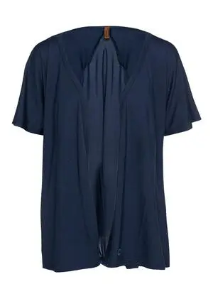 CONQUISTA Short Sleeve Open Front Cardigan In Navy - Blue