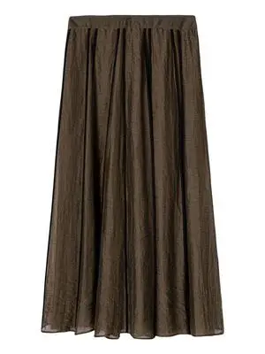 NOCTURNE Sheer Pleated Midi Skirt - Brown