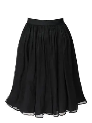 AVENUE N°29 Gathered Silk Midi Skirt - Black