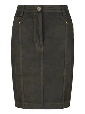CONQUISTA Neutrals Khaki Denim Style Fitted Skirt With Stitching Detail - Yellow