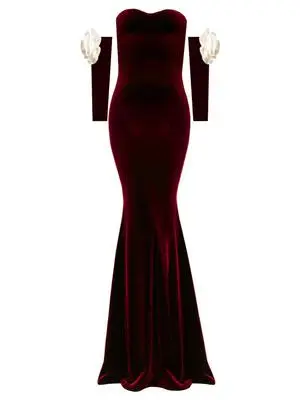 NUR KARAATA Versailles Rose Burgundy Gown - Red