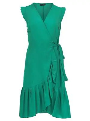 CONQUISTA Smaragdi Sleeveless Ruffled Wrap Dress In Viscose Poplin Green