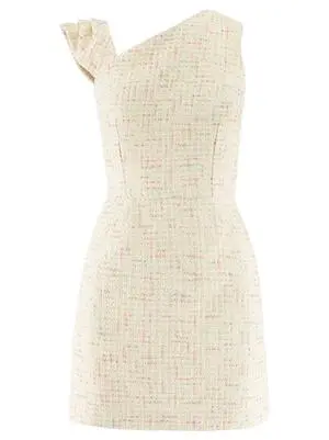 AVENUE N°29 Asymmetric Neckline Boucle Mini Dress - Gold