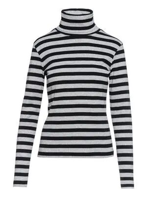 CONQUISTA Striped & Grey Polo Neck Top - Black